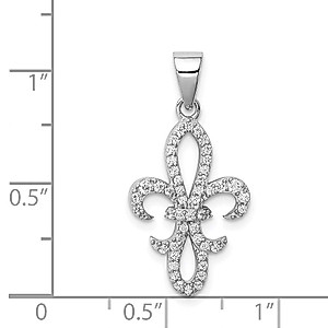 Diamond2Deal 925 Sterling Silver Rhodium-plated CZ Fleur de Lis Pendant