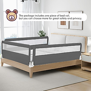 BABY JOY Bed Rails for Toddlers, 71'' Extra Long, Swing Down Bed Guard w/Safety Strap, Folding Baby Bedrail for Kids Twin, Double, Full Size Queen & King Mattress (71-Inch, Gray)
