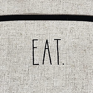 Rae Dunn Tote with Linen Exterior, and insulated lining to help keep food fresh from heat & Cold. (Eat/Black Embroidery)