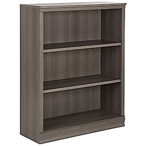 South Shore Morgan Small 3-Shelf Bookcase - Adjustable Shelves, Grey Maple