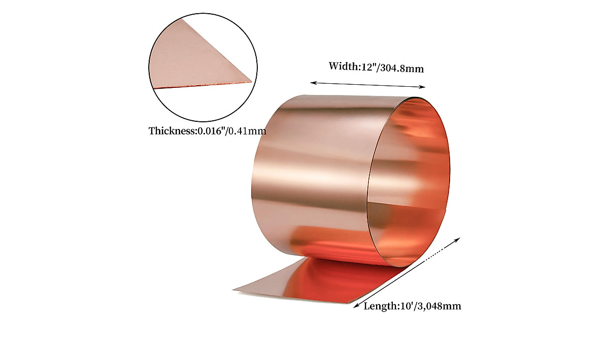 BELLA BAYS Copper Flashing 12in x 10ft - Durable Roofing & DIY Sheet
