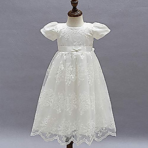 Silver Mermaid Baby Girls Floral Embroidery Baptism Christening Dress Special Occasion Formal Gown Outfit(3M,Ivory White)
