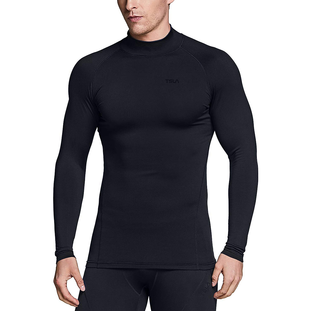 TSLA Men's Thermal Long Sleeve Compression Shirts, Mock/Turtleneck Winter Sports Running Base Layer Top, Core 2pack Mock Shirts Black/Black & Charcoal, Large
