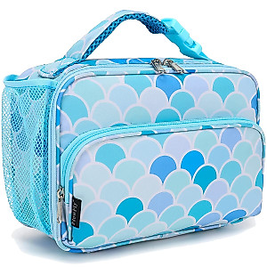 FlowFly Kids Lunch box with buckle Insulated Cooler Back to School Thermal Meal Tote Kit for Girls, Boys (Mermaid)