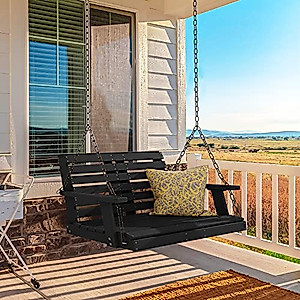 KINGYES Outdoor Hanging Porch Swing, 2 Seat Patio Swing Chair with Cup Holders, Waterproof Swing Chair Bench for Courtyard & Garden, 660LBS Weight Capacity, Black