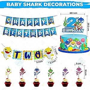 Empire Party Supply Baby Shark 2nd Birthday Decorations, Baby Shark Two Two Two, Shark Family Foil Balloons, Banner, Cake Topper, Blue Foil Curtains for Boy Girl Ocean Themed Party Supplies