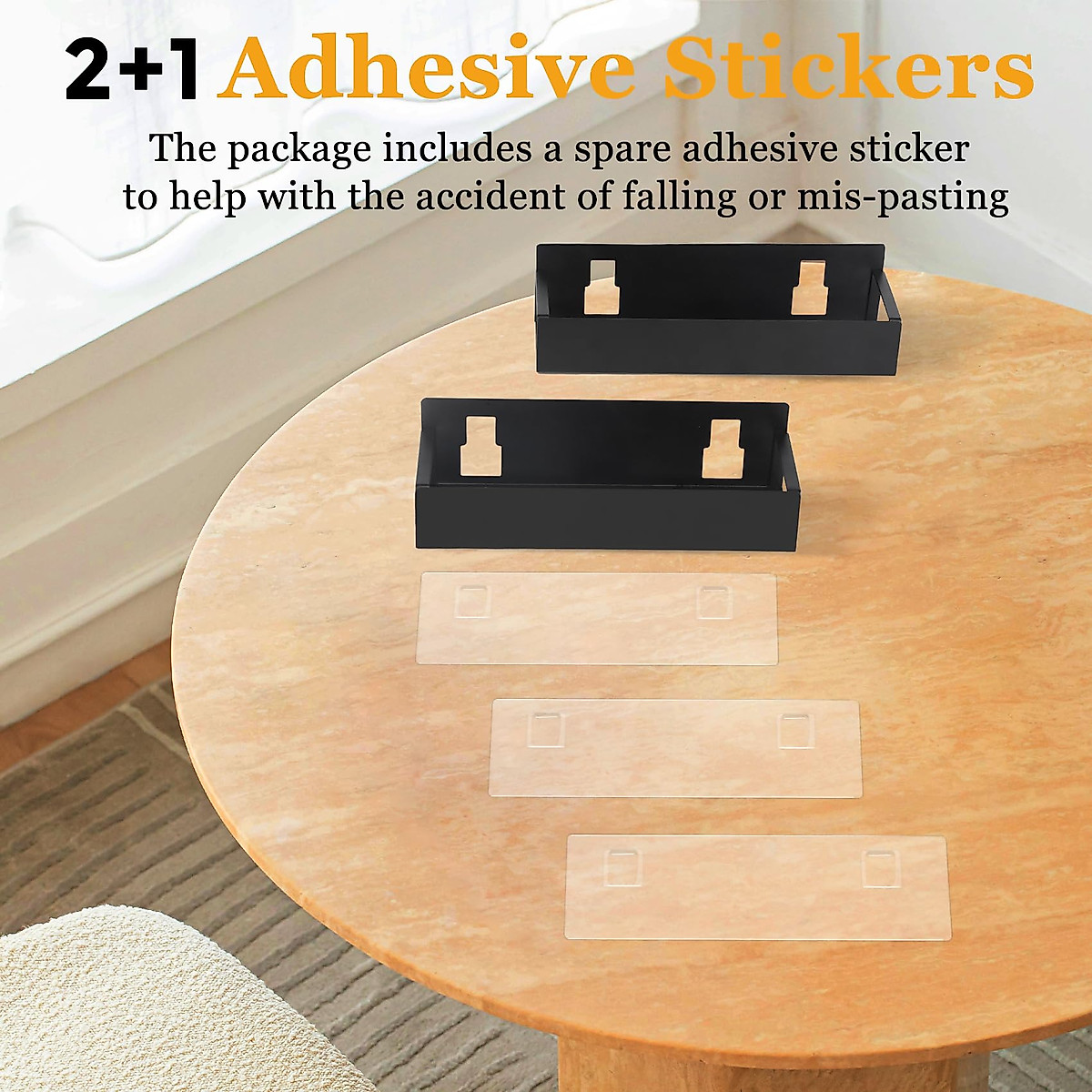 SYLLENHOD Kitchen Spice Rack: 2 Packs Black Adhesive Wall Mount - 11.8" Large Hanging Storage Organizer Cabinet Without Drilling for Smooth Wall - Work Room Bathroom Shelves