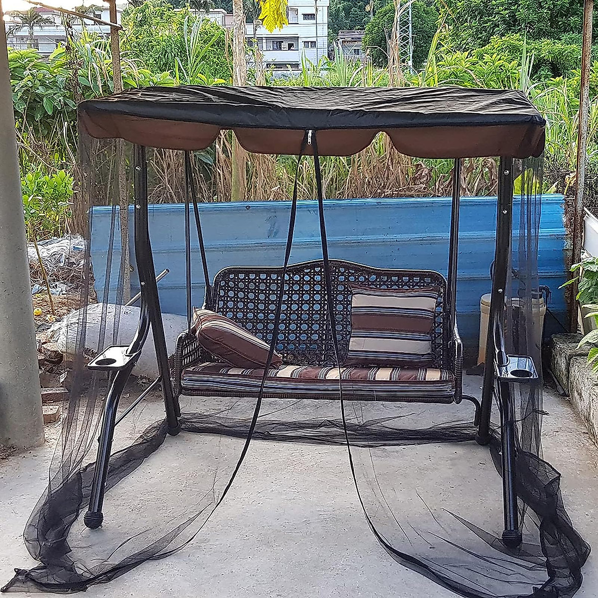 Patio Swing Mosquito Netting, Mosquito Mesh Screen, Outdoor Rectangle with Zipper Opening and roof Waterproof Tent(3 Seater 125x185x205cm)