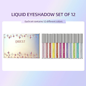 BestLand 12 Colors Liquid Glitter Eyeshadow Set, Multi-dimensional Metallic Glitter Shimmer Smokey Eye Looks Waterproof Long Lasting Quick-Drying Sparkling Eye Shadow Makeup Kits (Color B)