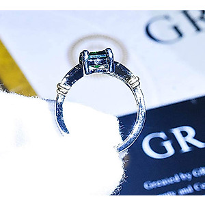 Cuteshop Elegant Women 14k White Gold Filled Sterling Silver Square Cut Emerald Gemstone Birthstone CZ Crystal Wedding Bridal Band Ring Size 6-10 (7)