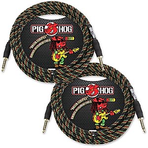 2-Pack Pig Hog PCH20RA "Rasta Stripes" Vintage Instrument Cable, 20ft