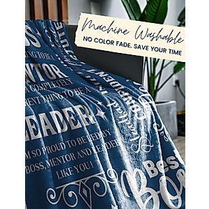 Boss Gifts from Employees, Bosses Day Gifts for Men, Bed Flannel Plush Throw Blankets (50"x 65") Christmas Office Gift Idea on Boss Day, Birthday, Appreciation, Retirement, Mentor Leader-Blue
