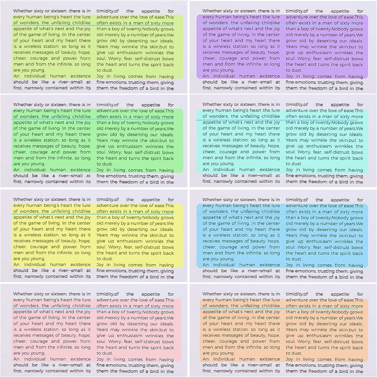 16 Pieces Guided Reading Highlight Bookmark Strips Colored Overlay Reading Tracking Rulers for Dyslexia, ADHD and to Reduce Visual Stress, 8 Standard Size and 8 Large Size