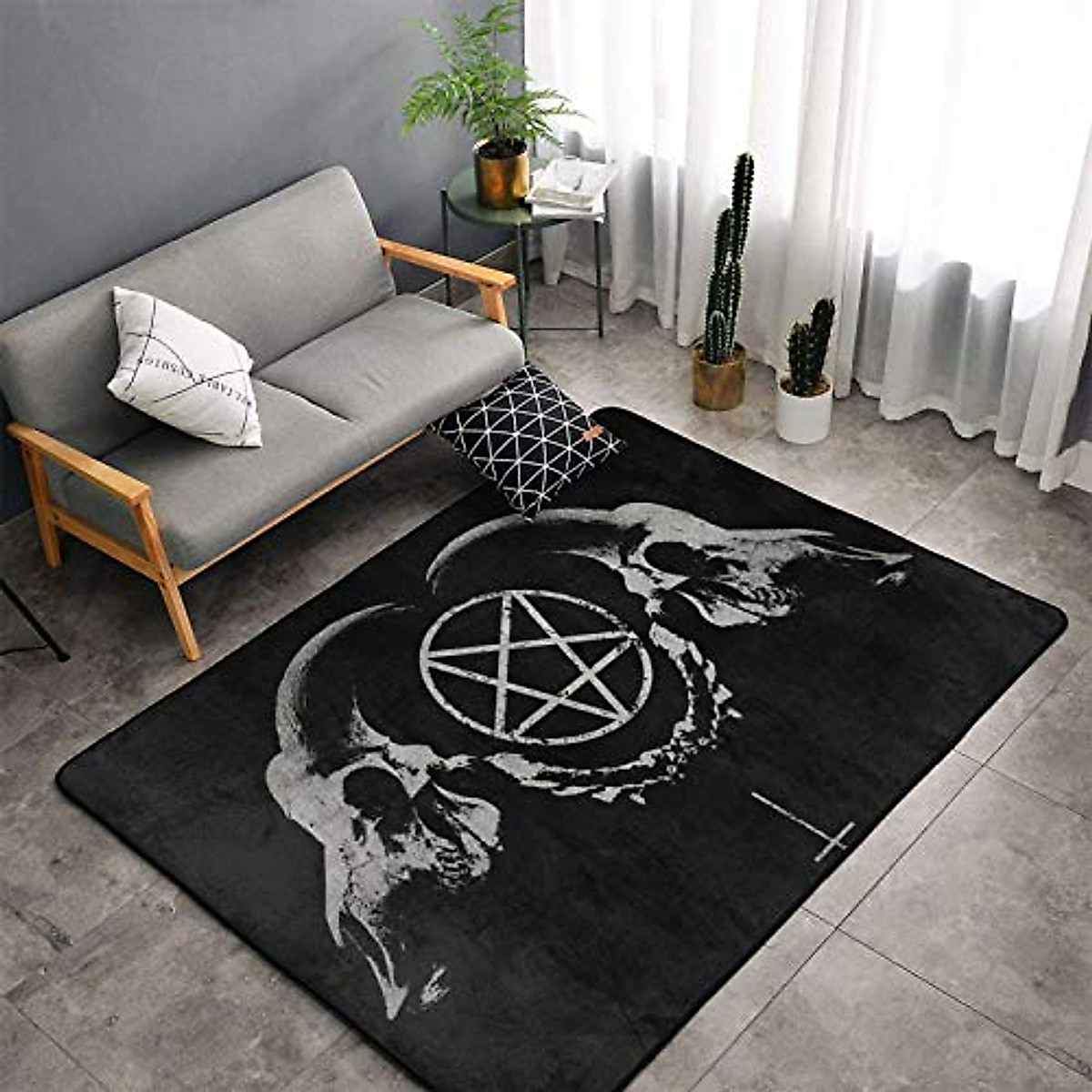 3x5 Rug 60x39 inch Rugs Bedside Mats Home Decor Carpet Luxury Fashion Non-Slip-Gothic Occult Satan Penta Symbol Skull