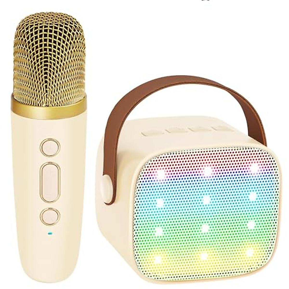 YLL Kids Karaoke Machine, Portable Bluetooth Speaker with Wireless Microphone for Adults, Karaoke Toys Gifts for Girls Ages 4, 5, 6, 7, 8, 9, 10, 12 +Year Old Birthday Party (Beige)