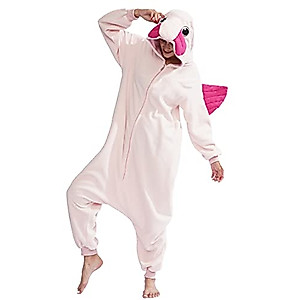 LASSUPIN Adult Pink Blobfish Onesie Pajamas Animal Cosplay Homewear Sleepwear Jumpsuit Costume for Women Men