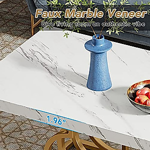 Tribesigns Modern Coffee Table, 47 Inch Faux Marble Cocktail Table with Geometric Frame, Rectangular Center Table Tea Table Accent Furniture for Living Room, Simple Assembly (White/Gold)
