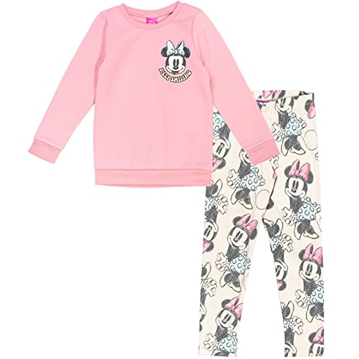 Disney Minnie Mouse Little Girls Pullover Sweatshirt & Leggings & Scrunchie pink/white 7-8