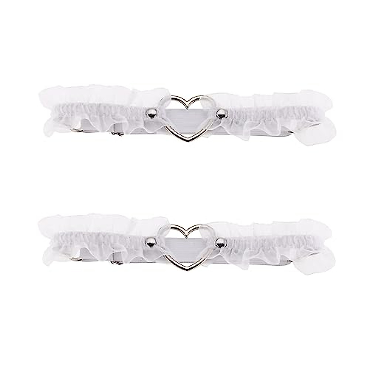alisikee 2PCs Adjustable Heart Lace Thigh Garter, Elastic Leg Garters Belt for Women Parties, White