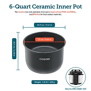 COSORI Pressure Cooker Inner Pot, Compatible with CMC-CO601-SUS Only, Ceramic, BPA-Free, Non-Stick, CRP-CO601IP-SUS