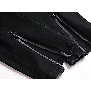 Maiyifu-GJ Men Ripped Skinny Biker Jeans Distressed Ankle Zipper Denim Pants Destroyed Skinny Jean Trousers with Side Zippers (Black,38)