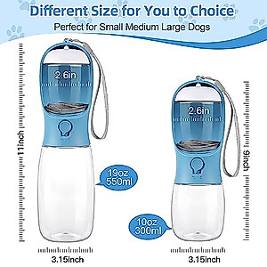 Kytely Dog Water Bottle, Portable Pet Water Bottle with Food Container,Leak Proof Puppy Water Dispenser with Drinking Feeder for Cat,Pets Outdoor Walking,Hiking,Puppy Essentials,Dog Stuff (19oz Blue)