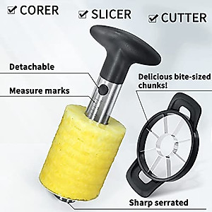 Newness Pineapple Corer and Slicer Tool, Durable Pineapple Core Remover with Upgraded Cutter & Reinforced Thicker Blade, Stainless Steel Kitchen Fruit Gadget for Diced Pineapple Rings, Black Handle