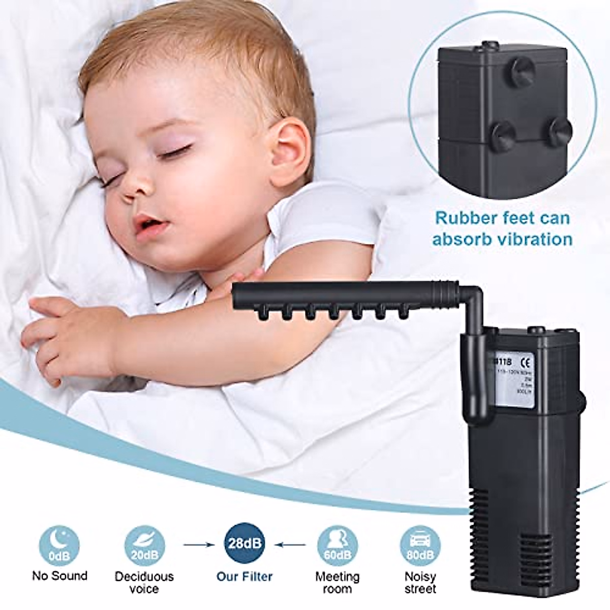 TARARIUM Quiet Betta Fish Aquarium Internal Filter Biochemical 79 GPH Rain Shower Design Small 3 in 1 Oxygen Air and Water Pump Multifunctional Submersible for 2-10 Gallon Fish Turtle Tank