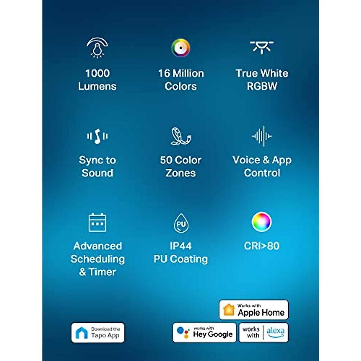 TP-Link Tapo RGBWIC Smart LED Light Strip 16.4Ft, 1000 Lumens, 16M Dimmable Colors, 50 Color Zones, Works w/ Apple HomeKit/Alexa/Google Home, Sync-to-Sound, IP44 PU Coating, Trimmable (Tapo L930-5)