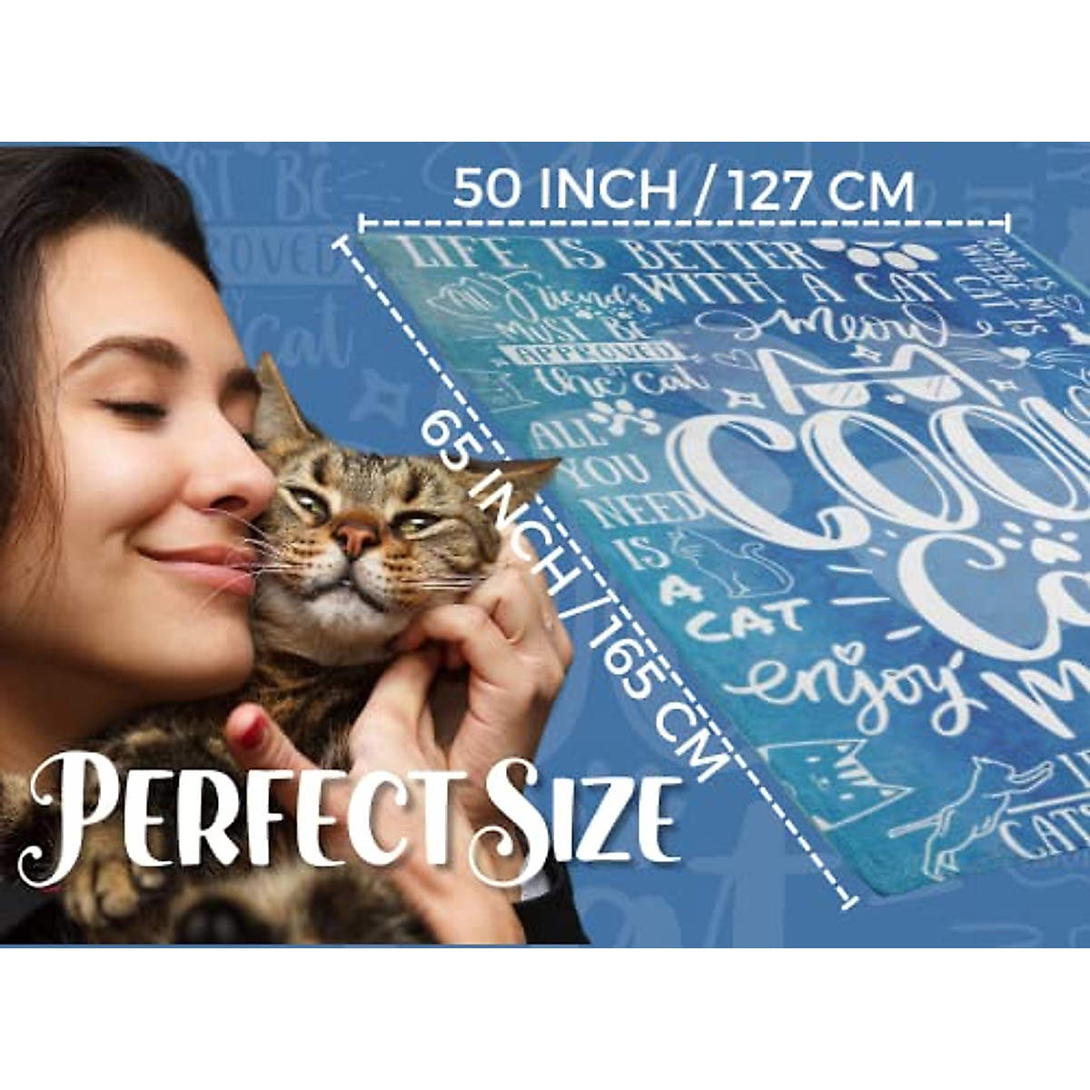 InnoBeta Cat Lover Blanket Throw Blue, Flannel Blankets for Cat Mom, Unique Cat Mom Gifts, Best Cat Lover Gifts on Christmas, Birthday, Thanksgiving, 50" x 65" (Blue Cool Cat)