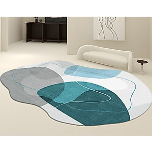Contemporary Modern Art Deco Blue Washable Area Rug 5x7 Soft Faux Wool Irregualar Shaped Carpet for Living Room Bedroom Dining Kitchen Accent Runner Rug