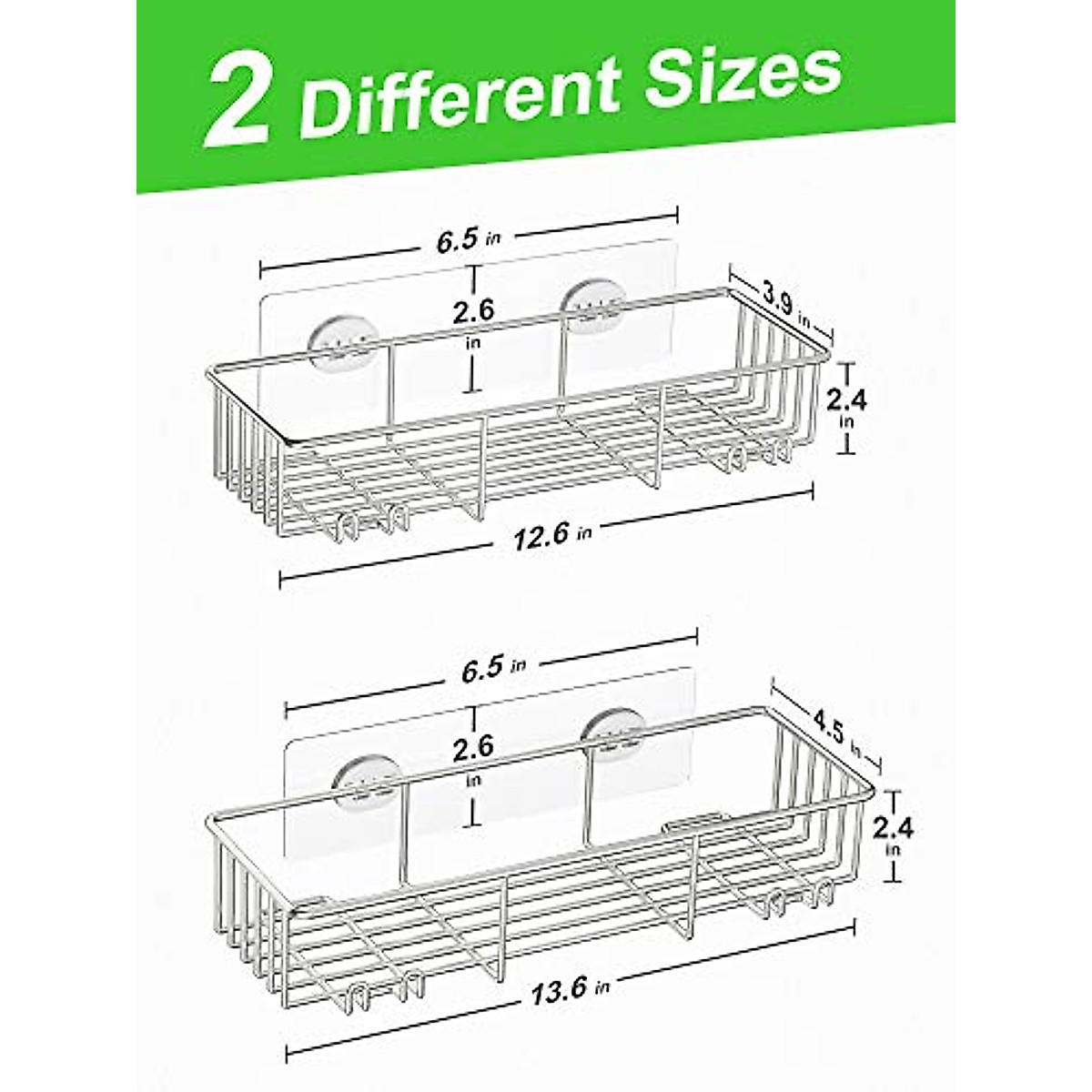 SMARTAKE 2-Pack Shower Caddy, Rustproof Bathroom Shelf Organizer with Hooks for Hanging Razor Sponge Brush, SUS304 Stainless Steel Wall Rack for Dorm, Toilet, Bath and Kitchen, Silver