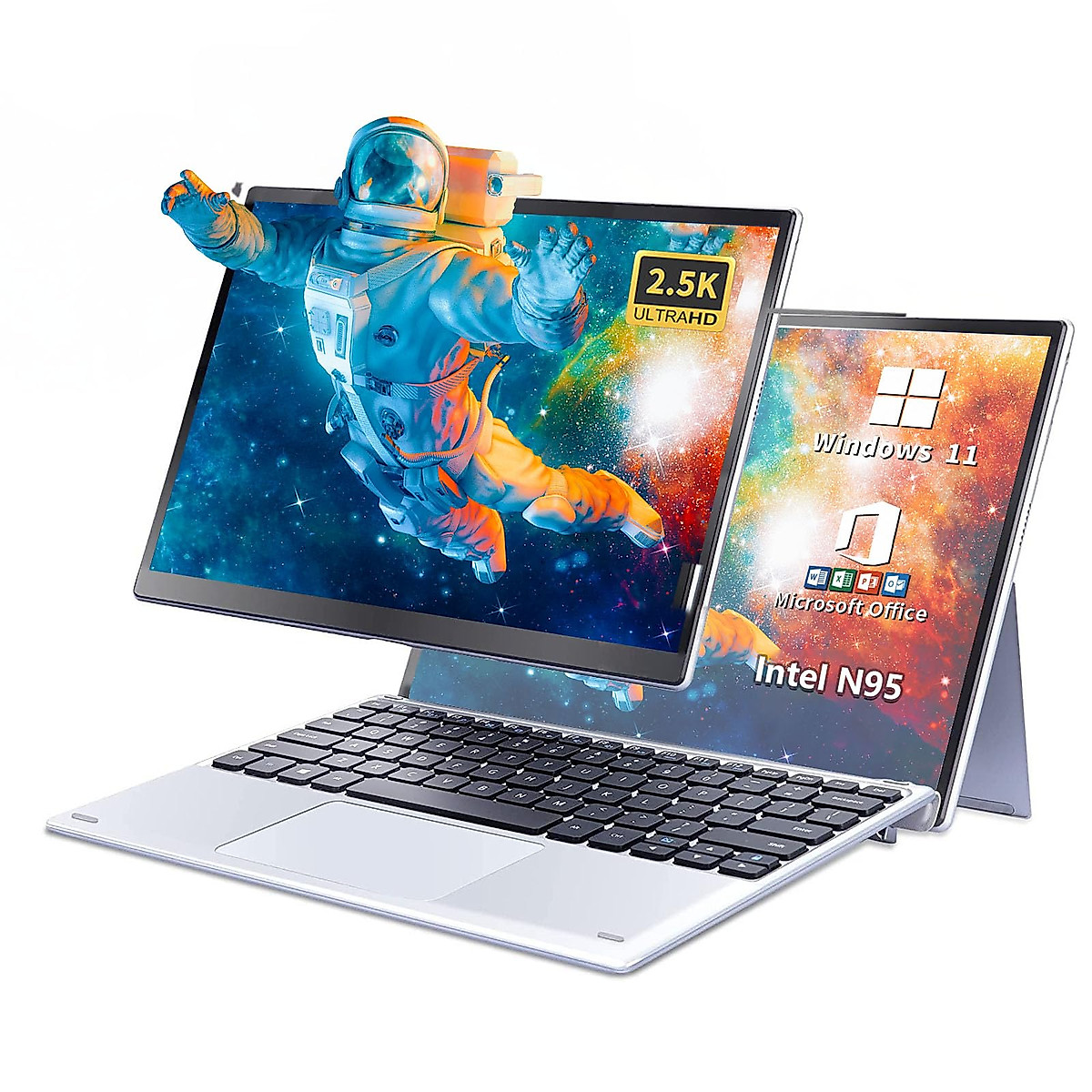 BINTEC 2-in-1 Laptop,14" IPS 2.5K(2160x1440) Touchscreen,Intel 12th Generation Alder Lake N95(up to 3.4GHz),12GB DDR5,Long Battery Life,Windows 11,Bluetooth 4.2,2.4G/5Gwifi (Silver/12G+512GB SSD)