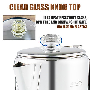 APOXCON Multi Use Coffee Percolator with Heat Resistant Glass Knob & Antiflaming Silica Handle Stainless Steel Coffee Maker Using On any Stovetop Induction Stove Electric Stove Campfire Stove 6 Cup