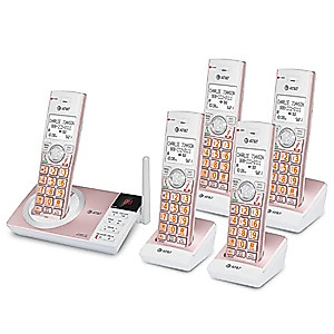 AT&T CL82557 DECT 6.0 5-Handset Cordless Phone for Home with Answering Machine, Call Blocking, Caller ID Announcer, Intercom and Long Range, Rose Gold