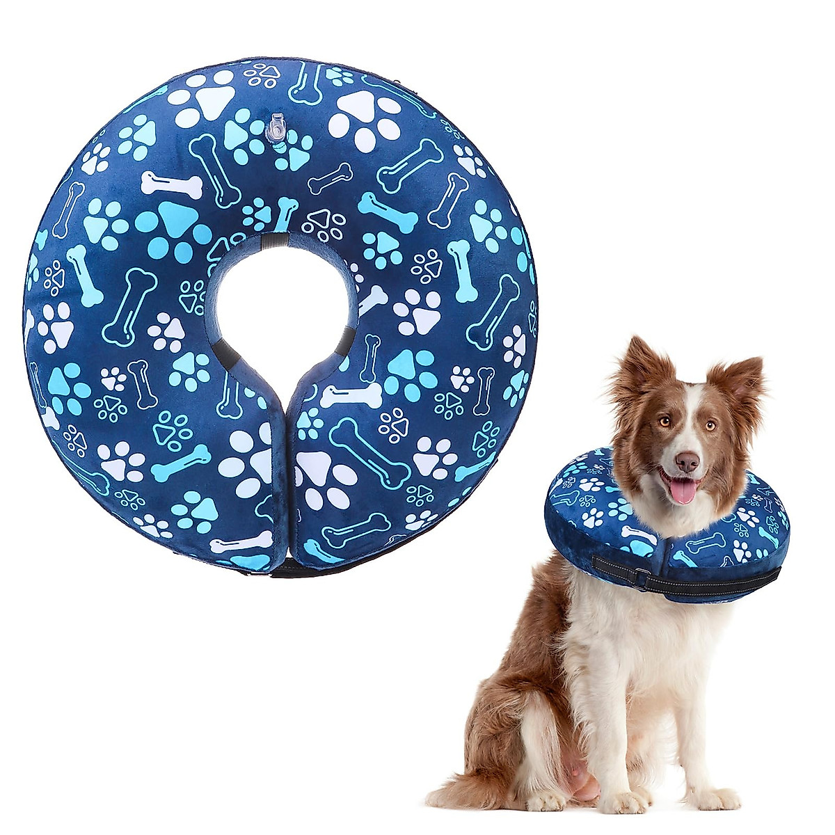 SCENEREAL Dog Cone Alternative After Surgery Donut Collar, Soft Pet Recovery Pillow Collar for Medium Large Dogs, Inflatable Adjustable Neck Collars to Prevent Licking, Bone and Paw Print E-Collars