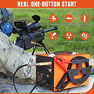 TOAUTO A1X-PRO PCP Air Compressor,4500Psi 30Mpa, Wire Spool Portable Design, Built-in Converter, Water/Oil-Free, One Button Start, Bursting disc, by 110V AC or 12V Car Battery (Manual Stop Version)