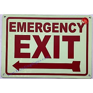 Photoluminescent EMERGENCY EXIT WITH LEFT ARROW SIGN/GLOW IN THE DARK EMERGENCY EXIT WITH LEFT ARROW SIGN (ALUMINIUM, 7X10 INCH,HEAVY DUTY, RUST FREE)