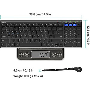 Arteck HB193 Universal Bluetooth Keyboard Multi-Device Stainless Steel Full Size Wireless Keyboard for Windows, iOS, Android, Computer Desktop Laptop Surface Tablet Smartphone Rechargeable Battery