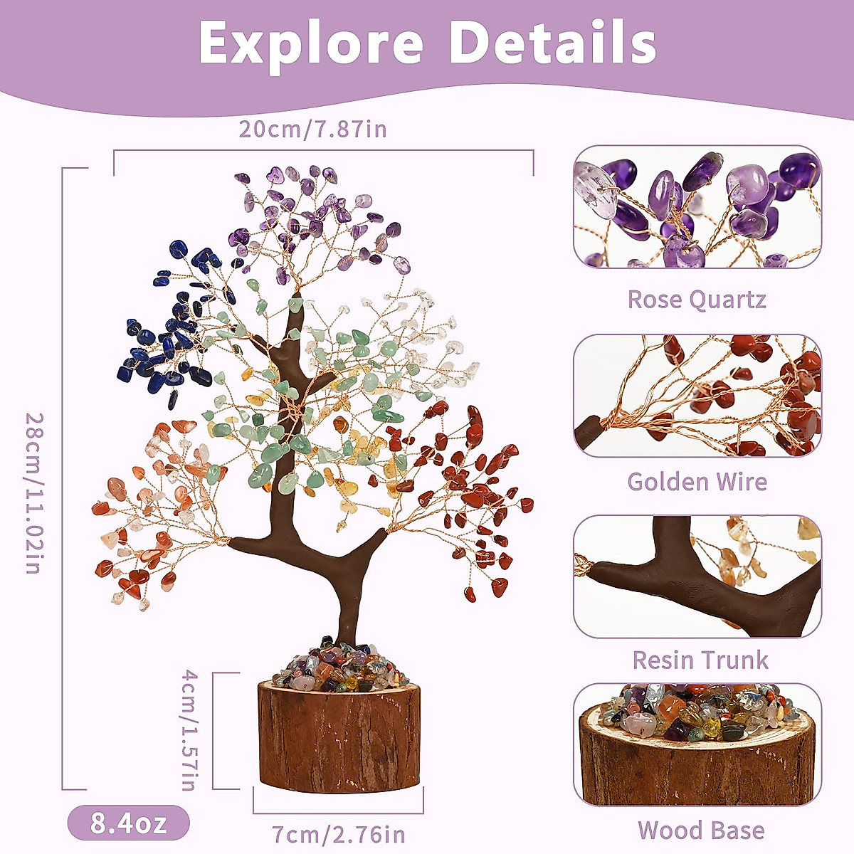 Yastouay Chakra Tree of Life, Crystal Tree of Life, Gemstones Tree, Money Tree, Bonsai Tree, Crystal Ornaments for Christmas Tree for Desk Decorations, Office Decor for Women