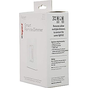 Legrand, Smart Dimmer Switch, Apple Homekit, Remote Accessory, Quick Setup On iOS (iPhone or iPad), No Hub Required, HKRL60, Requires HKRL50WH to Operate