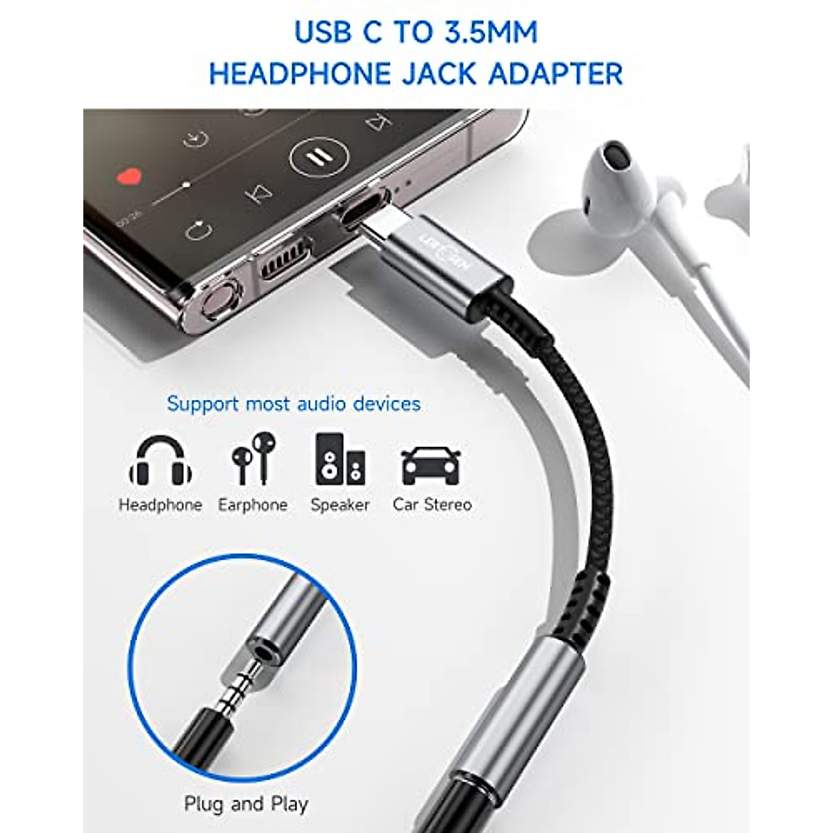 LERTOSEN 2 in 1 USB C to 3.5mm Headphone and Charger Adapter + USB Type C to 3.5mm Female Headphone Jack Adapter (Bundle)