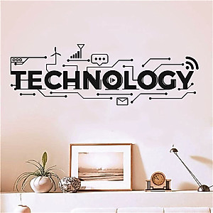 Teens Technology Lettering Wall Art Sticker School Education Science Wall Decal Vinyl Removable Vinyl Wall Mural Poster for Classroom Students Decor TM-33 (Black, 13" H x 40" W)