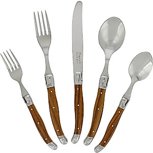 Laguiole 20 Piece Flatware Set – Stainless Steel Cutlery Set – Dishwasher Safe Silverware Set – Luxurious Utensil Sets w/Knives, Spoons and Forks Set (Wood Grain, Service for 4)