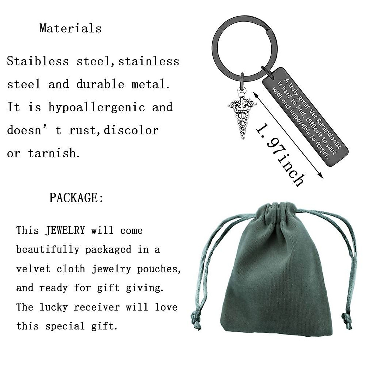 Vet Receptionist Keychain Vet Tech Gift Veterinary Assistant Vet Nurse Gift Veterinary Medicine Gift (Vet Receptionist KB), 1.18