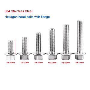 10pcs M8 304 Stainless Steel Hex Flange Screws Bolts Fasteners Hex Drive Flange Screws Head Washer Bolts(M8*20)