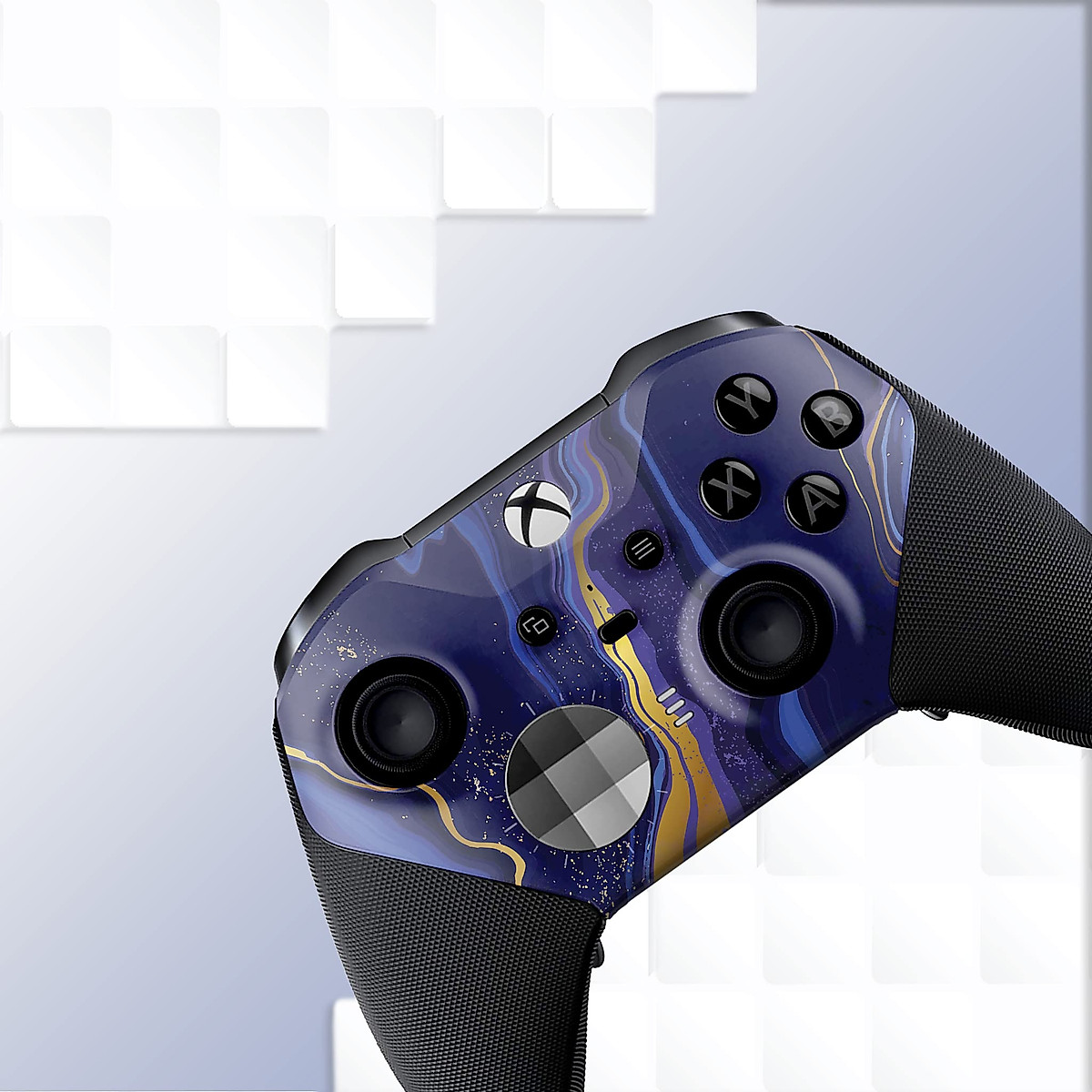 Blue Gold Marble Customised Wireless Controller for Elite by BCB. Original Elite Series 2 Controller Compatible with Xbox One / Series X & S. Customized with Water Transfer Printing (Not a Skin)