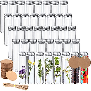 40 Pcs 110 ml Plastic Test Tubes with Lids Candy Tubes Fillable Party Favor 5.5 x 1.3 Inch Clear Tube Container and 100 Kraft Circle Tag and 100 Twine for Scientific Experiment, Candy Storage, Plant
