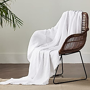 Bedsure 100% Cotton Muslin Blankets for Adults - Breathable and Lightweight Muslin Throw Blanket for All Seasons, White Soft Gauze Spring Blanket for Couch, Sofa, Bed (50x60 Inches)
