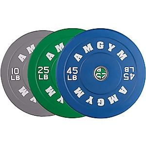 AMGYM Color Bumper Plates Set with 7 Foot 1000 LB Capacity Olympic Barbell, Color Rubber Weight Plates with Steel Insert, Chrome Bar for Weightlifting Powerlifting(160LB + Bar)